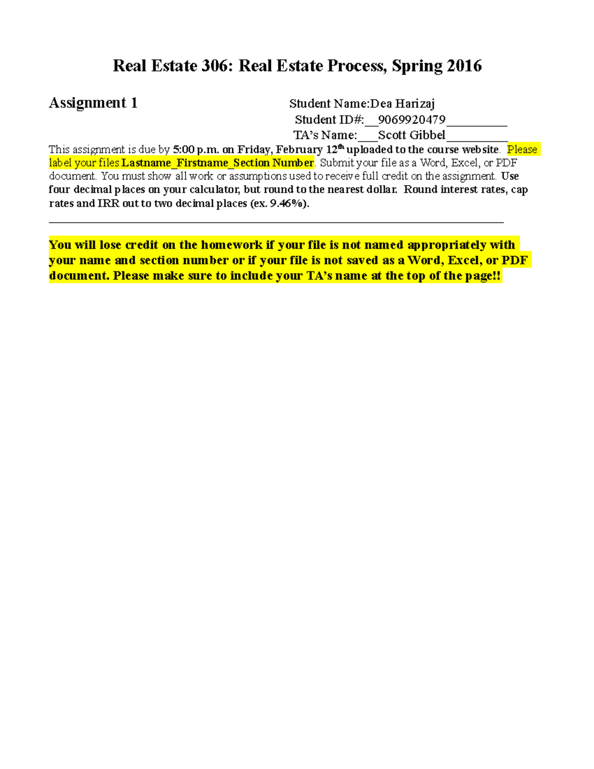 Harizaj Dea 305 - Homework - Real Estate 306: Real Estate Process ...