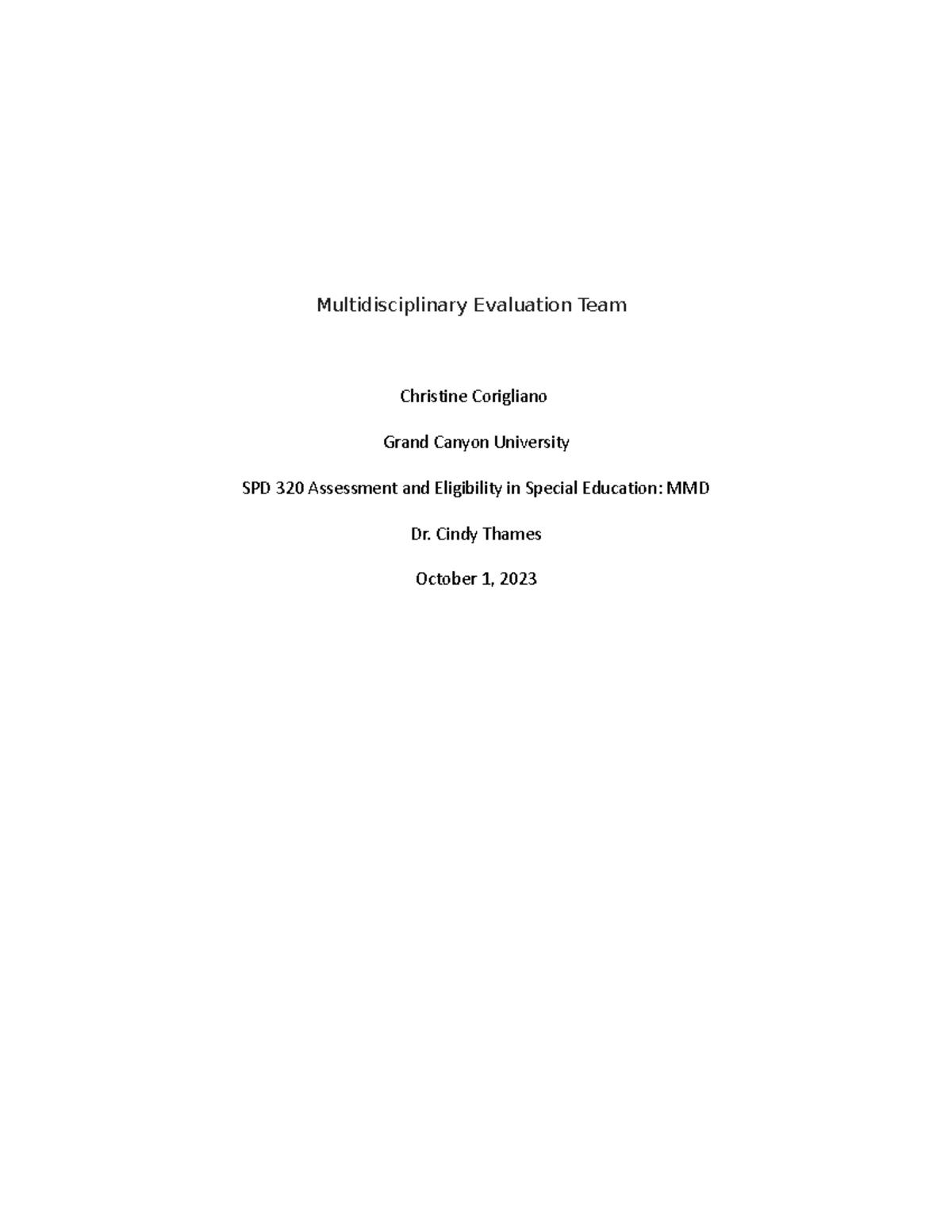 Multidisciplinary Evaluation Team Topic 5 - Multidisciplinary ...