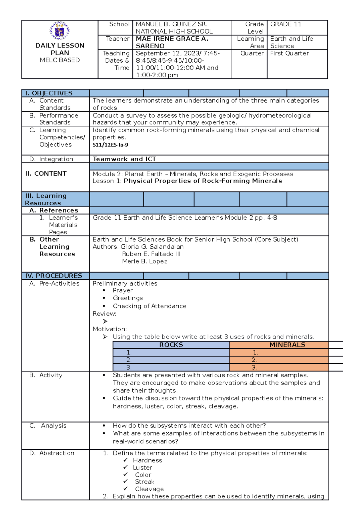 Lesson-Plan ELS 2 - dll - DAILY LESSON PLAN MELC BASED School MANUEL B ...