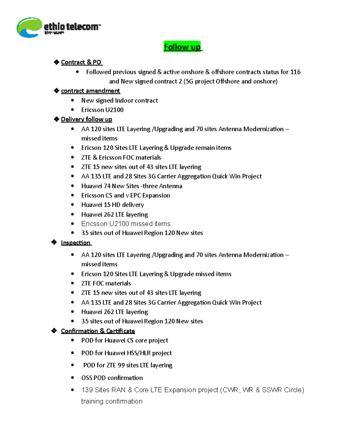 Bi weeks activities and achievement - Follow up Contract & PO Followed ...