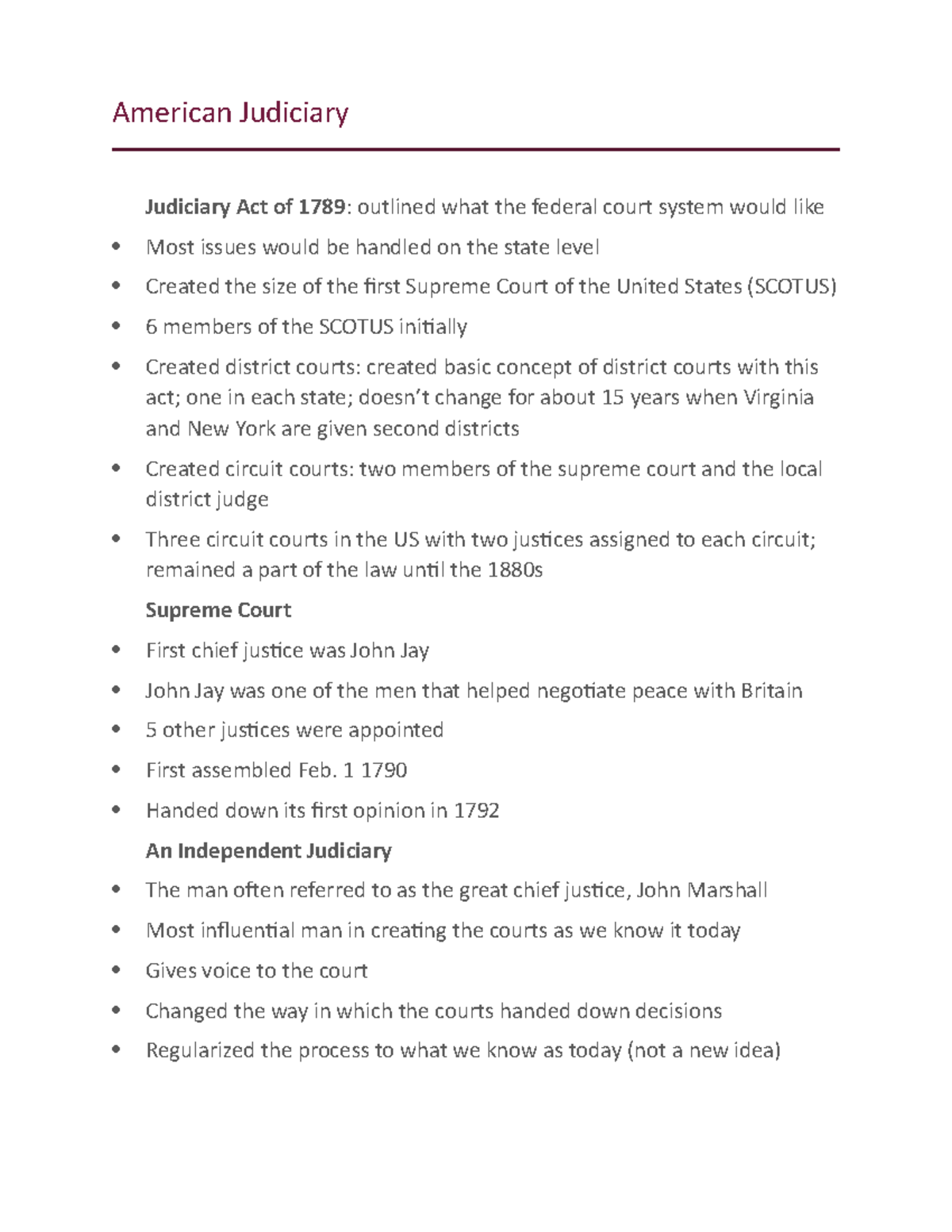 American Judiciary - American Judiciary Judiciary Act of 1789 ...