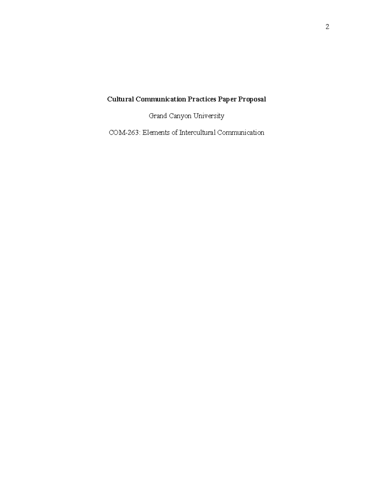 Cultural Communication Practice Proposal - Cultural Communication ...