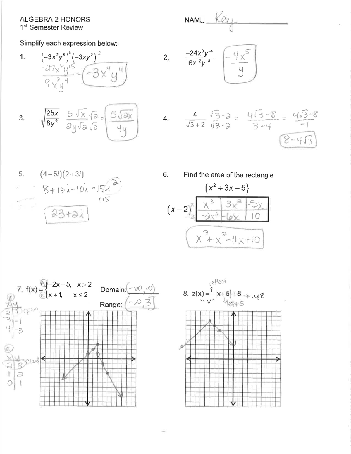 Algebra 2 H S1 Review Answers 2021 - Studocu