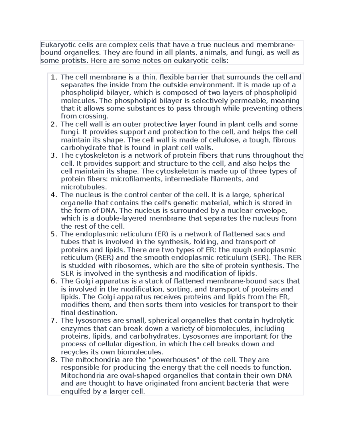 Eukaryotic cells are complex cells that have a true nucleus and ...