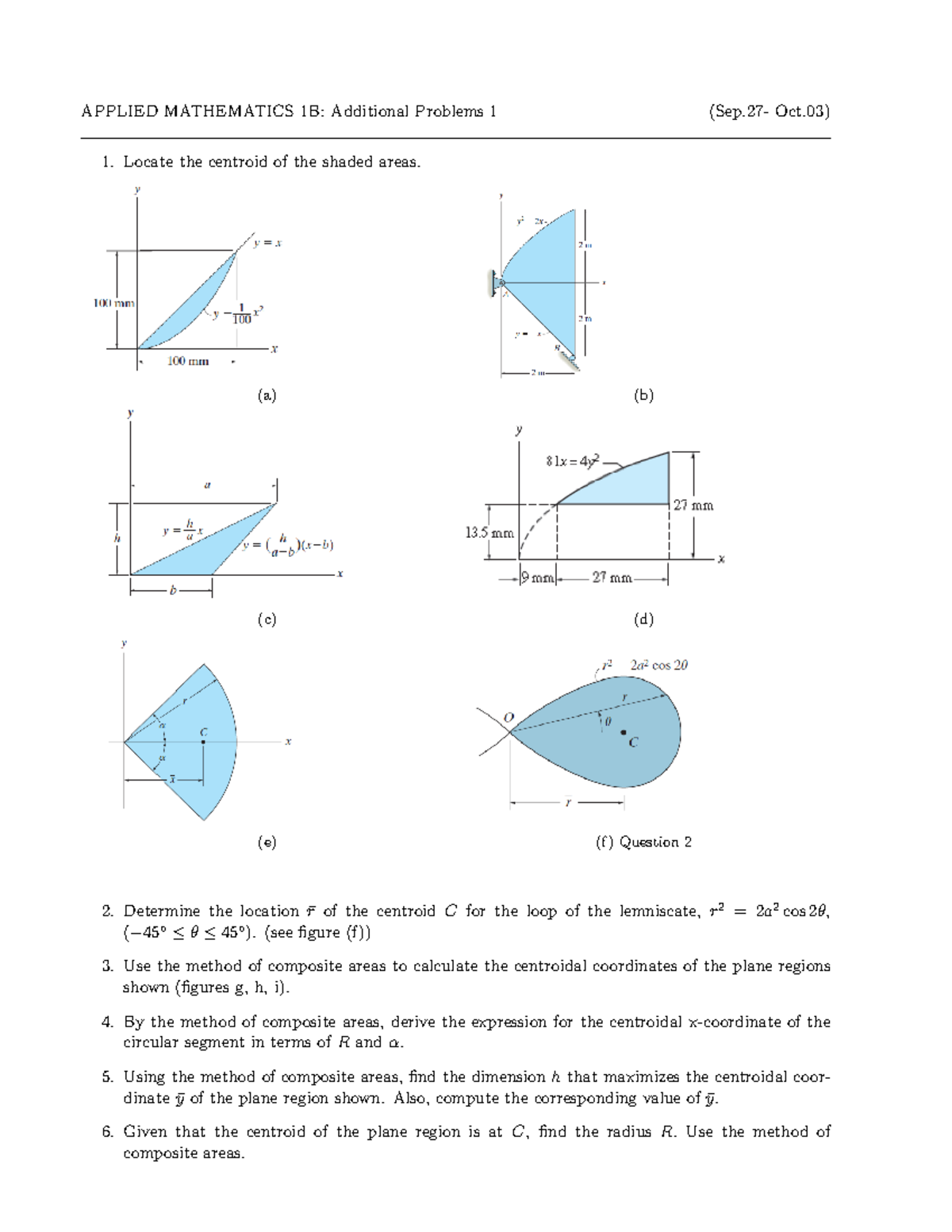Adpro 1 20 - Math 142 - APPLIED MATHEMATICS 1B: Additional Problems 1 (Sep- Oct) Locate the ...