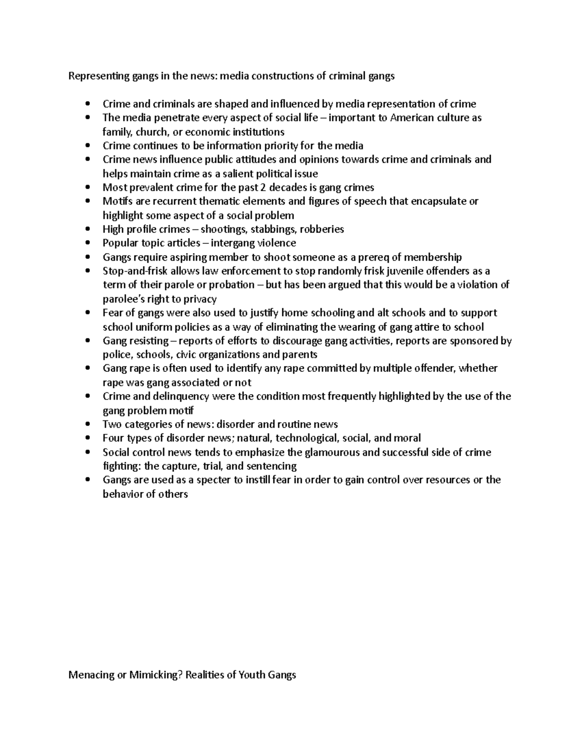 464 week 1 reading notes - Representing gangs in the news: media ...