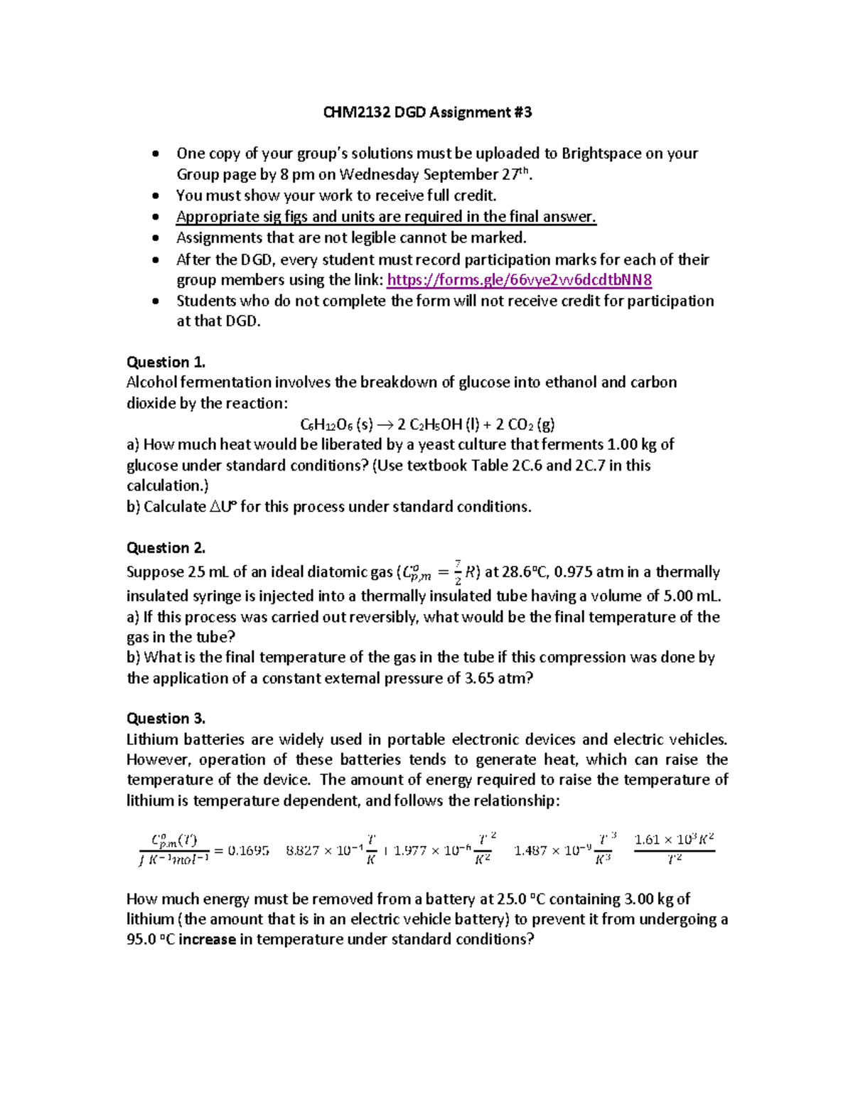 CHM2132 DGD assign 3 2023 - CHM2132 DGD Assignment • One copy of your group’s solutions must be ...