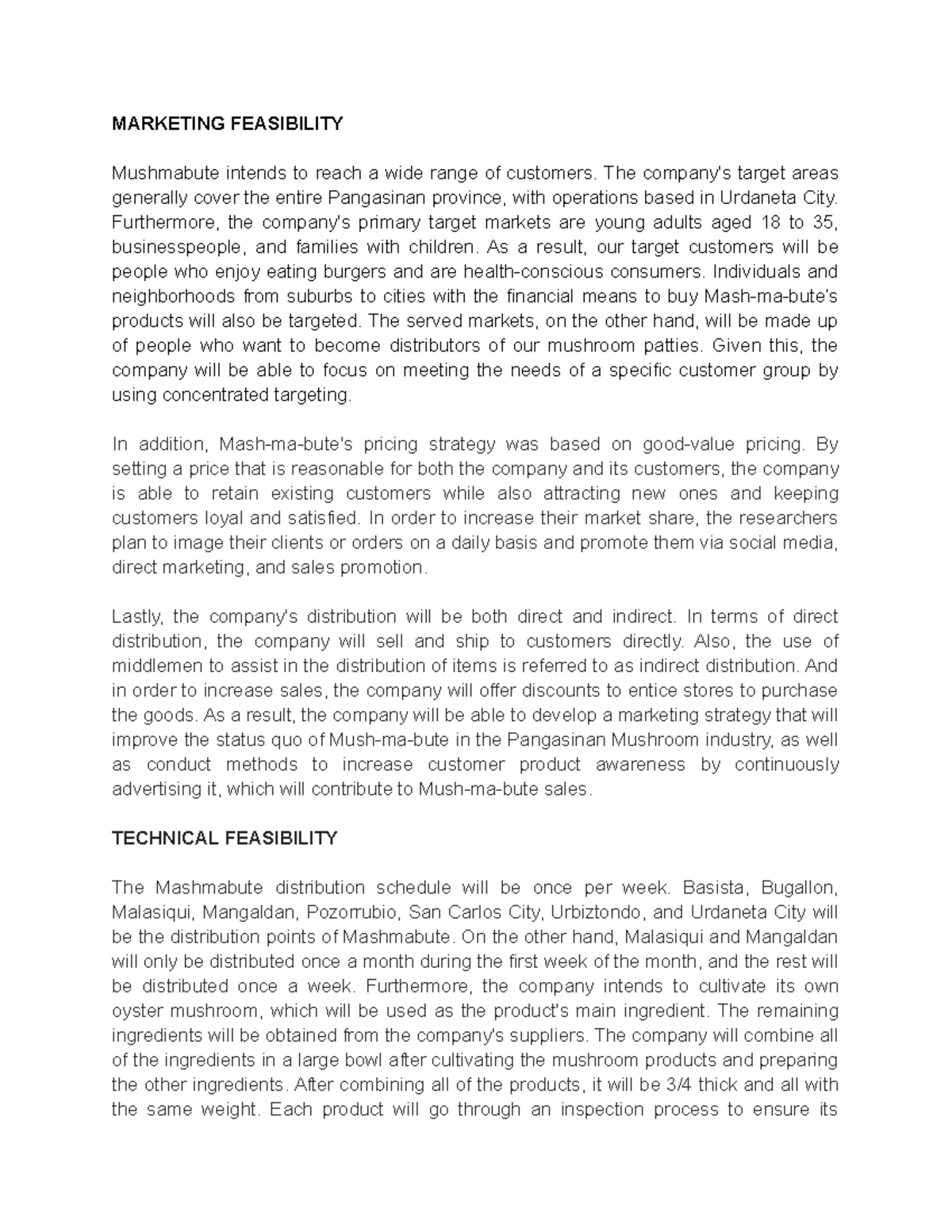 Summary of Findings - for feasib - MARKETING FEASIBILITY Mushmabute ...