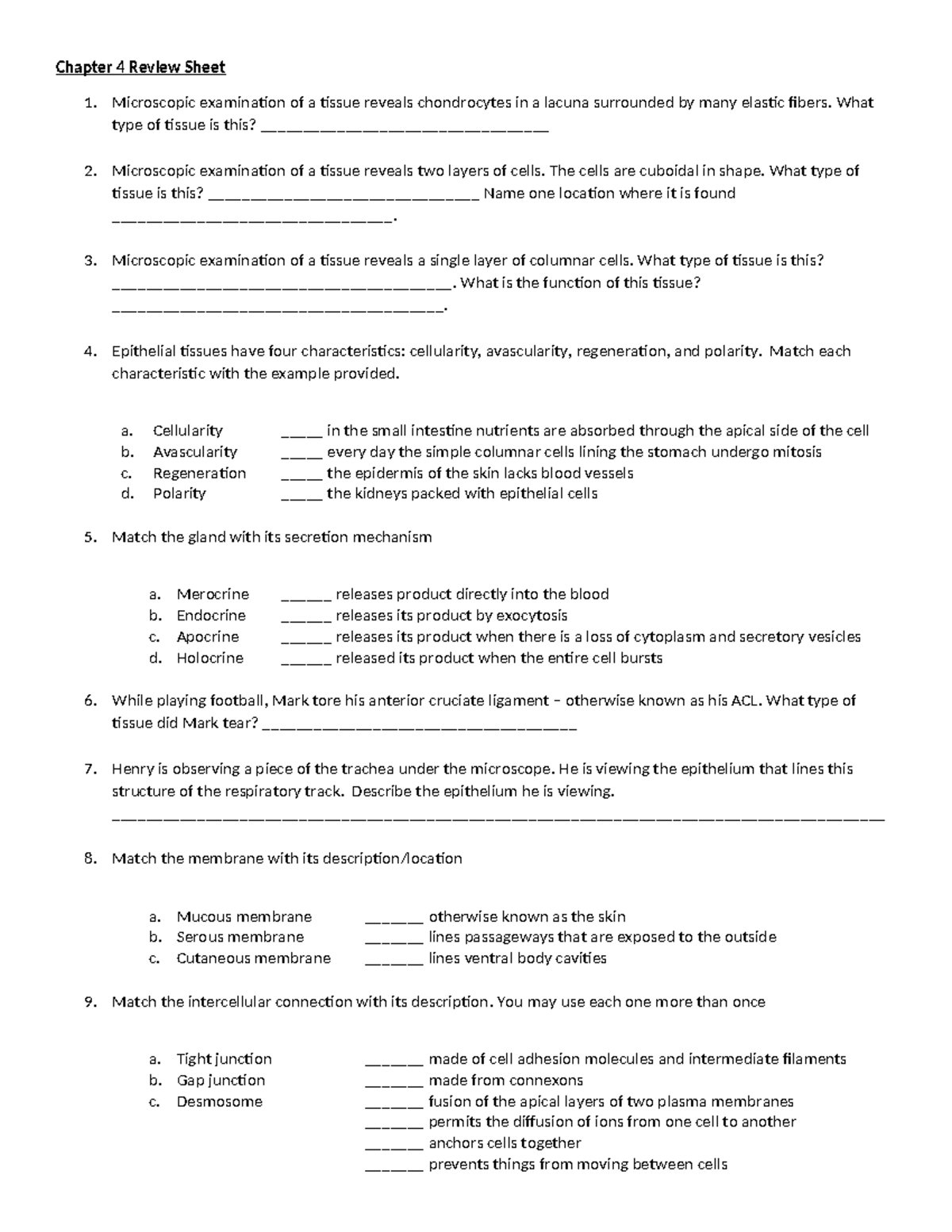 Chapter 4 review sheet - Summary Anatomy Physiology 1 - Chapter 4 ...