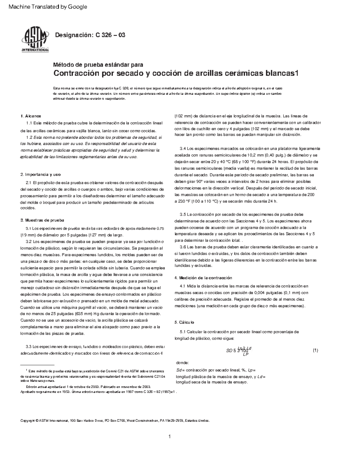 Scribd - Normal ASTM 326-03 - Contracción por secado y cocción de ...