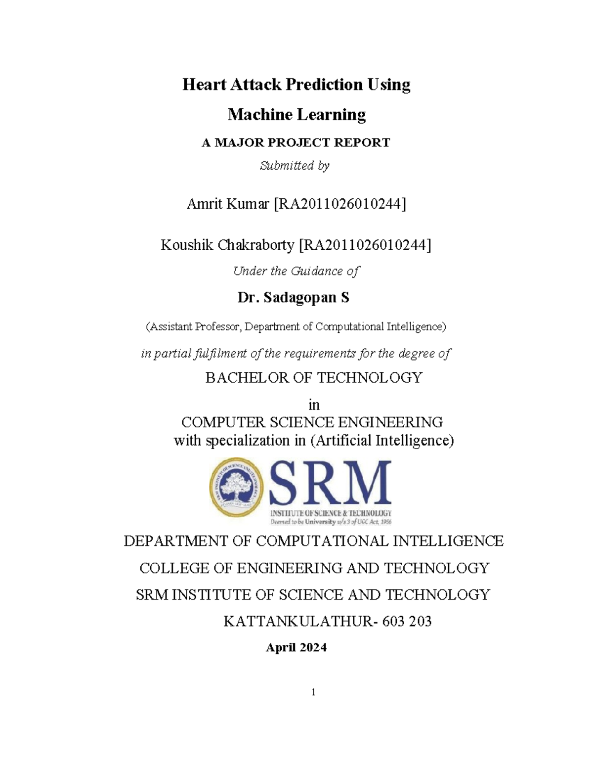 Major project 2024 - Heart Attack Prediction Using Machine Learning A ...