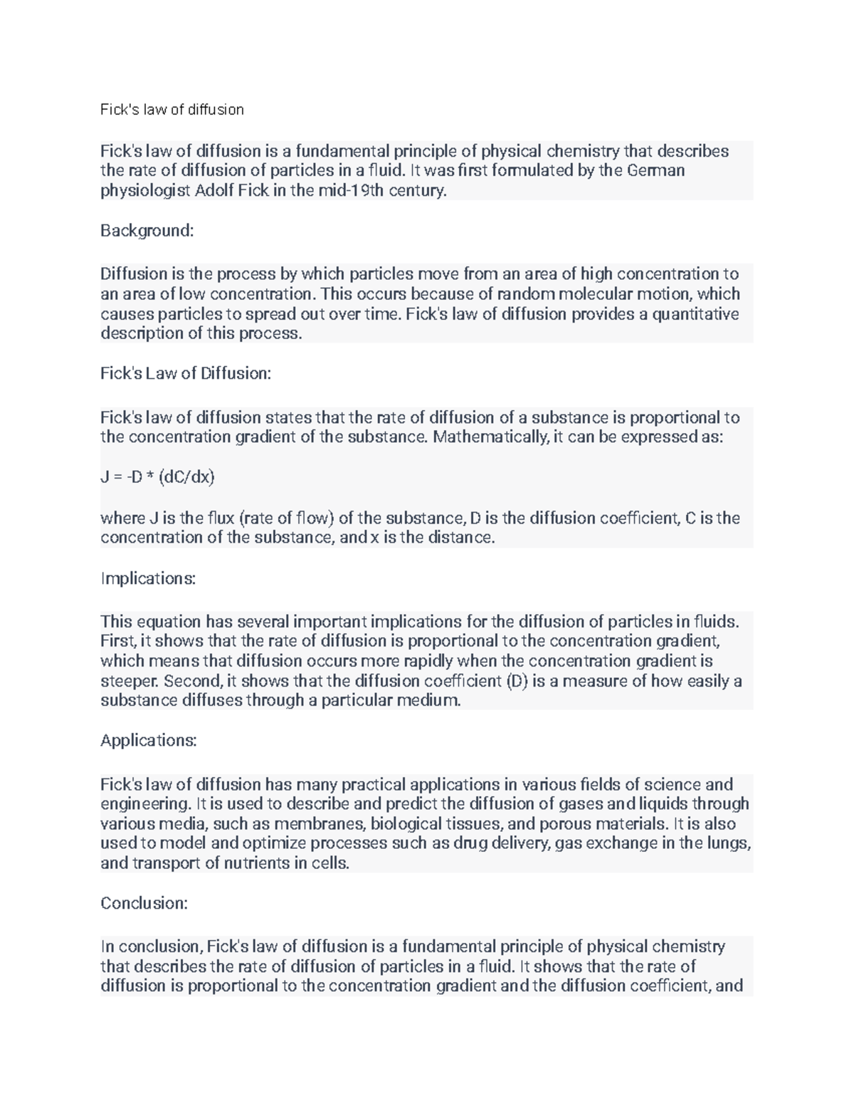 Fick's law of diffusion - Fick's law of diffusion Fick's law of ...