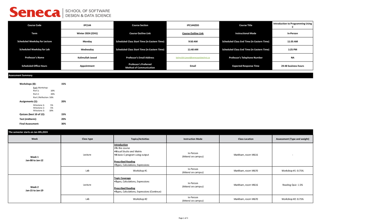 IPC144 ZDD Winter 2024 - it is practice - Course Code IPC144 Course Section IPC144ZDD Course ...