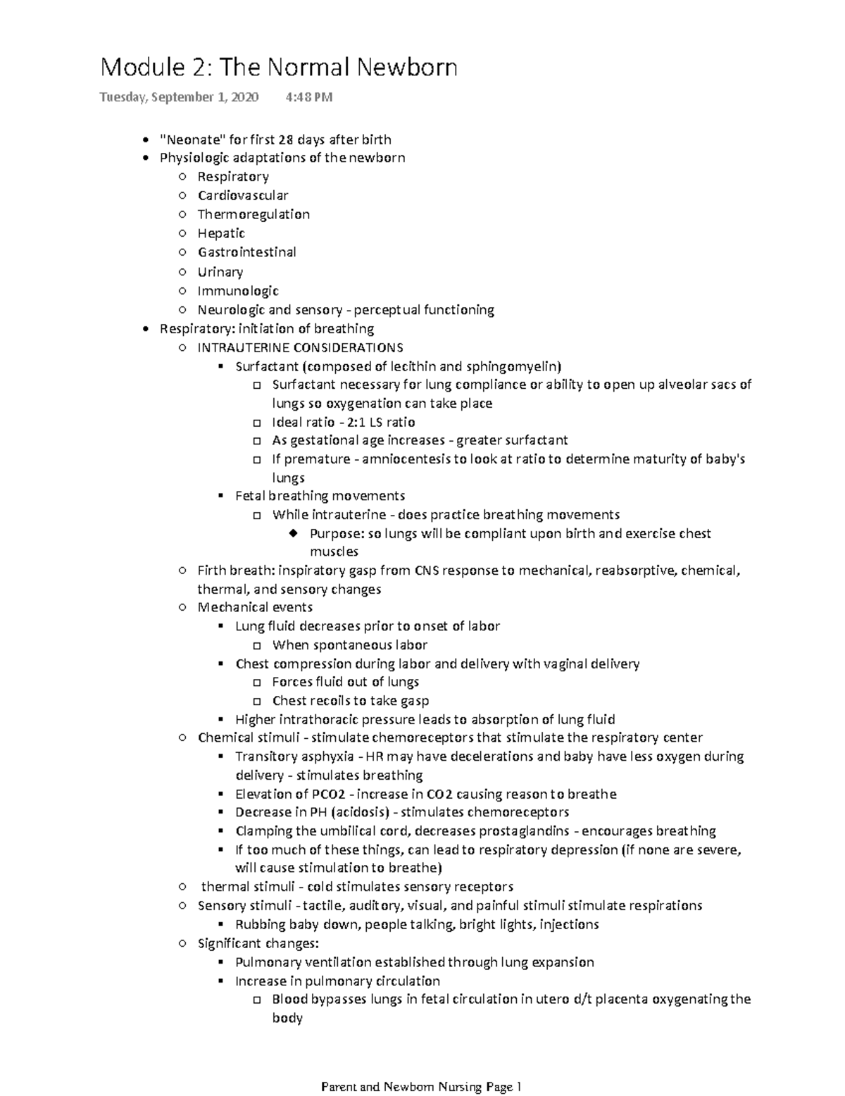 Module 2 The Normal Newborn - "Neonate" for first 28 days after birth ...
