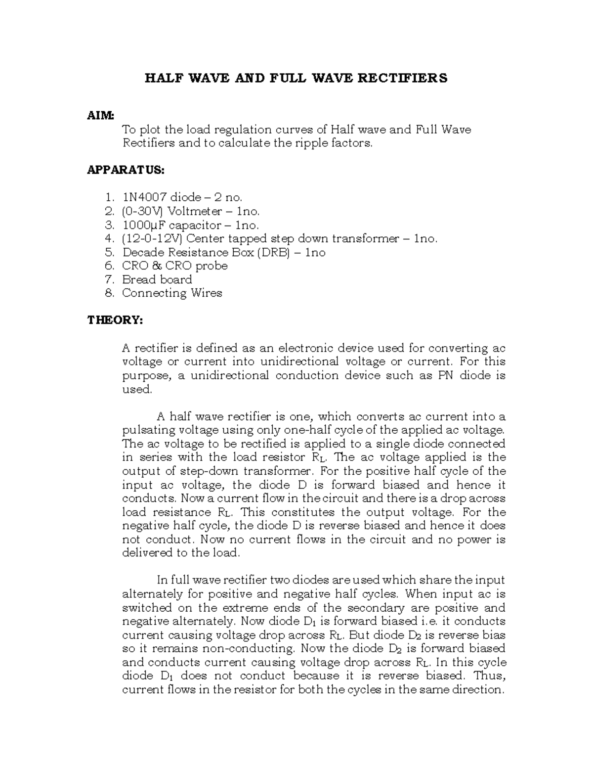 3. Half wave and Full wave Rectifiers - HALF WAVE AND FULL WAVE ...