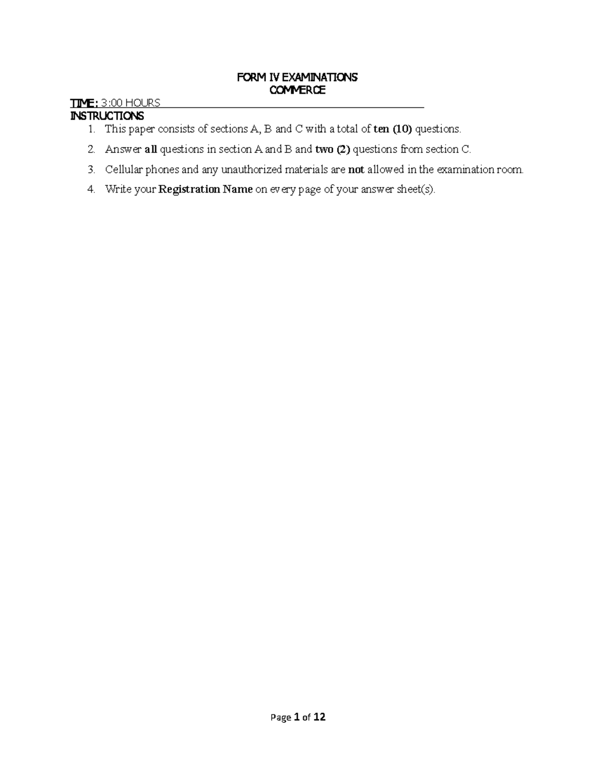 Commerce Series 11 - Do it - FORM IV EXAMINATIONS COMMERCE TIME: 3:00 ...