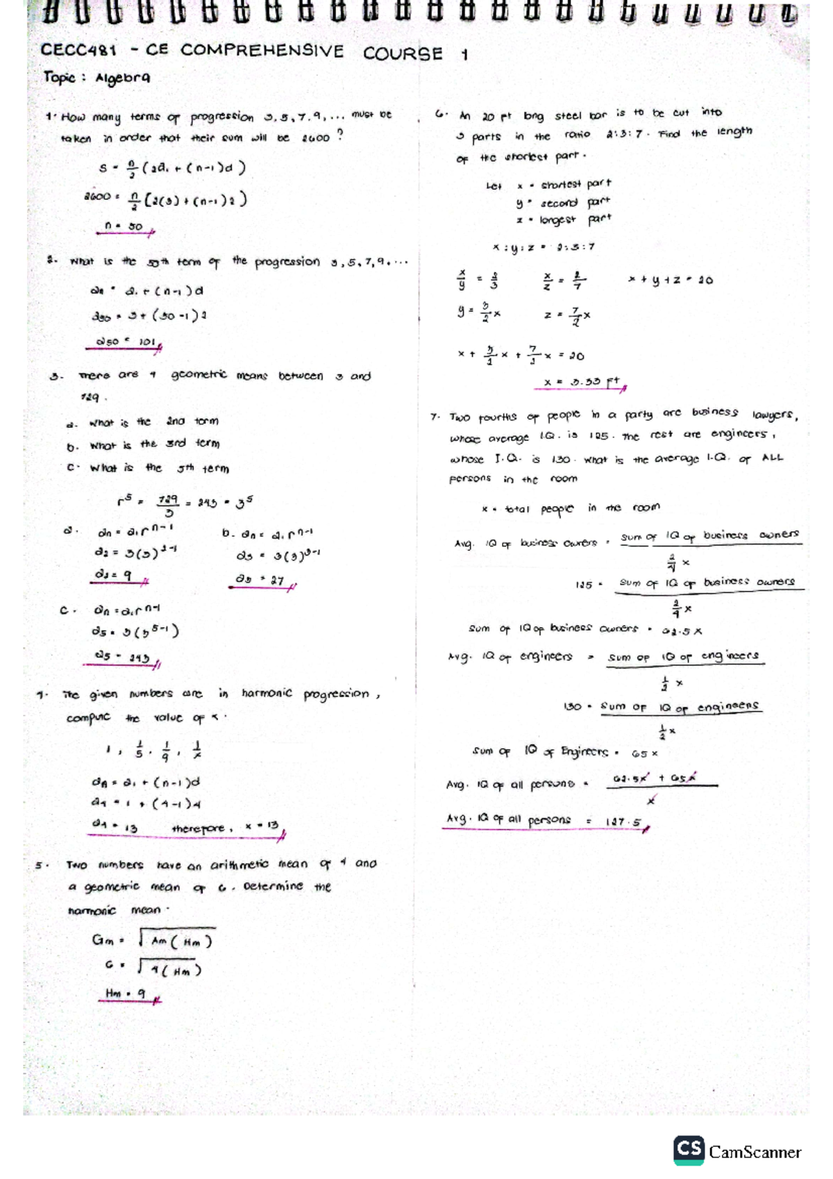 Algebra Practice Problem - CECC481 CE COMPREHENSIVE COURSE 1 Topic ...