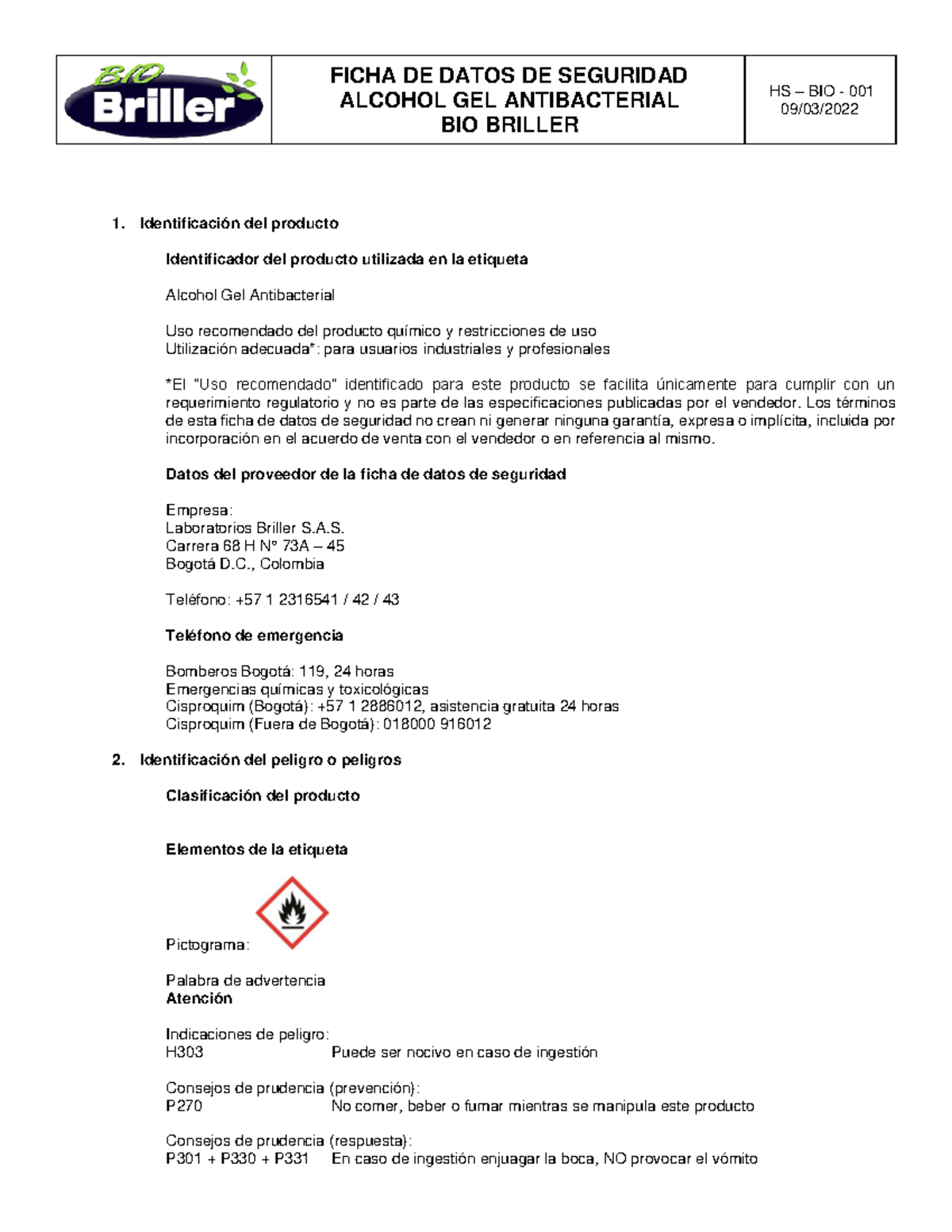 Briller - Alcohol gel antibacterial - FV09.03.2027 - ALCOHOL GEL ...