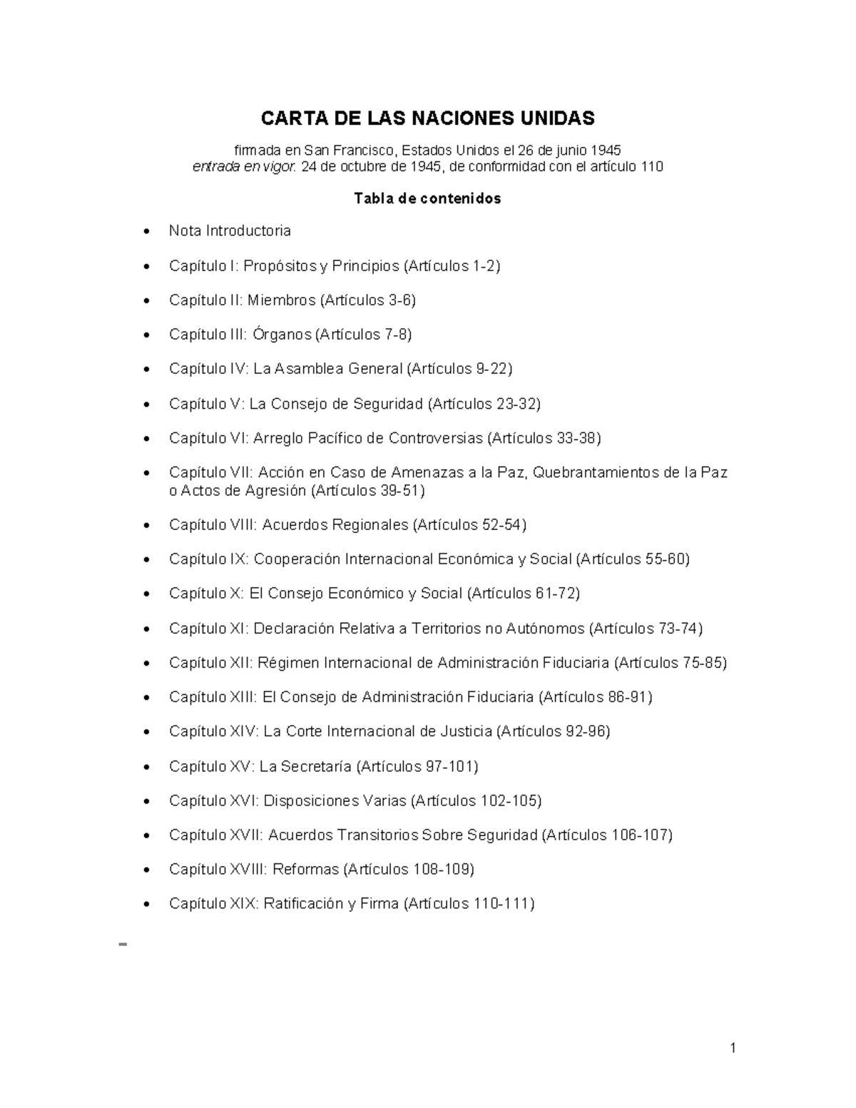 Carta De Las Naciones Unidas 1945 Carta De Las Naciones Unidas