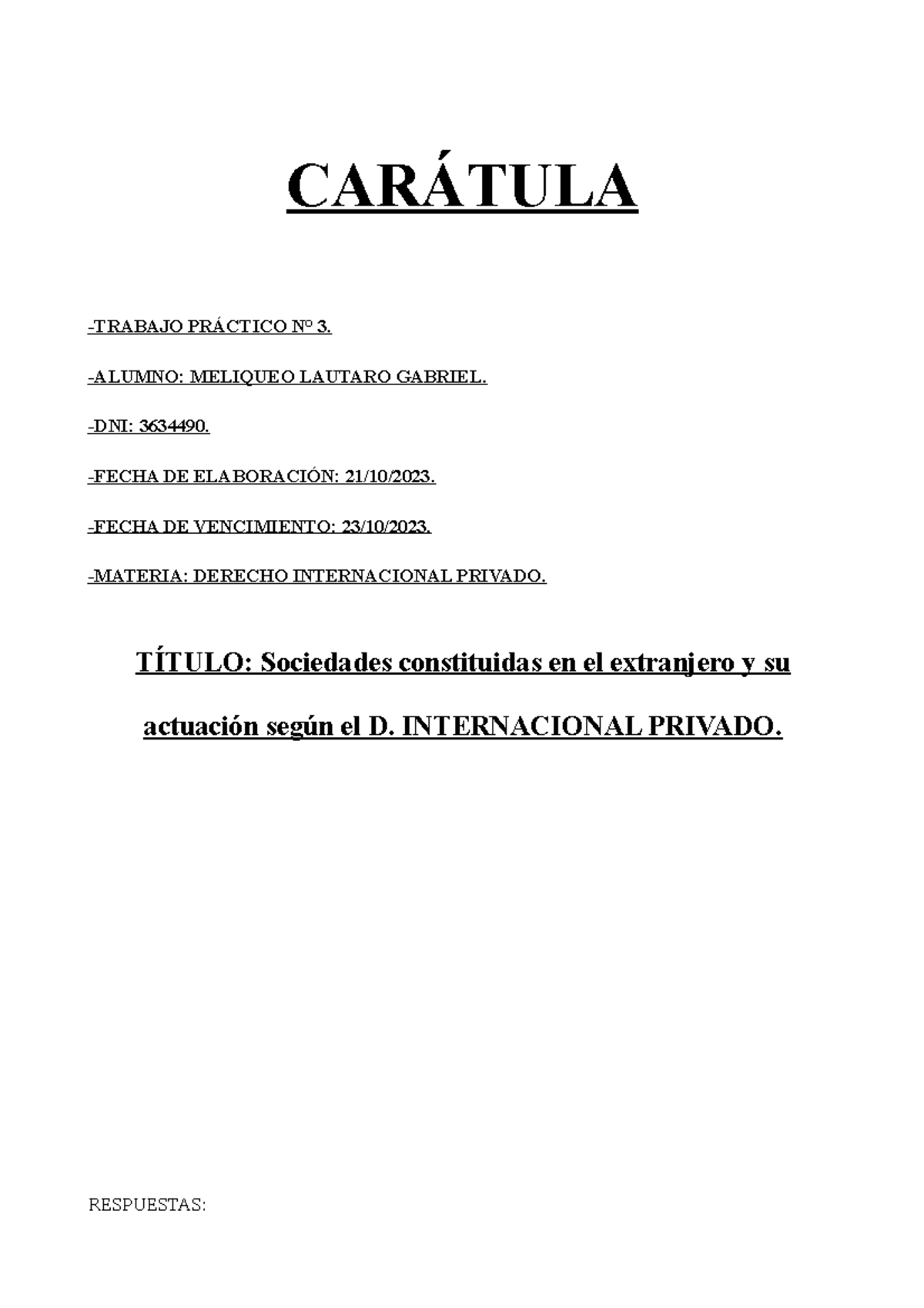 TP N°3. - tp3 - CARÁTULA -TRABAJO PRÁCTICO N° 3. -ALUMNO: MELIQUEO ...