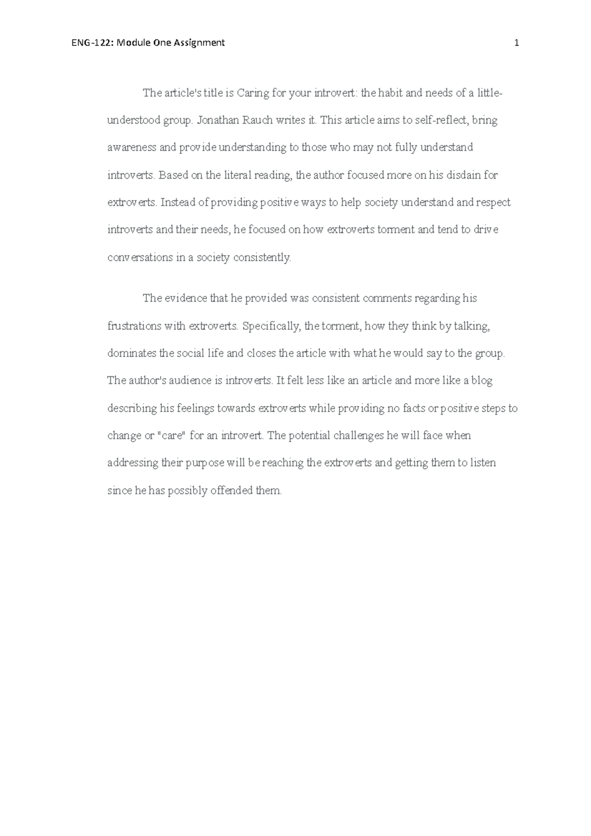 Module One Assignment - Jonathan Rauch writes it. This article aims to ...