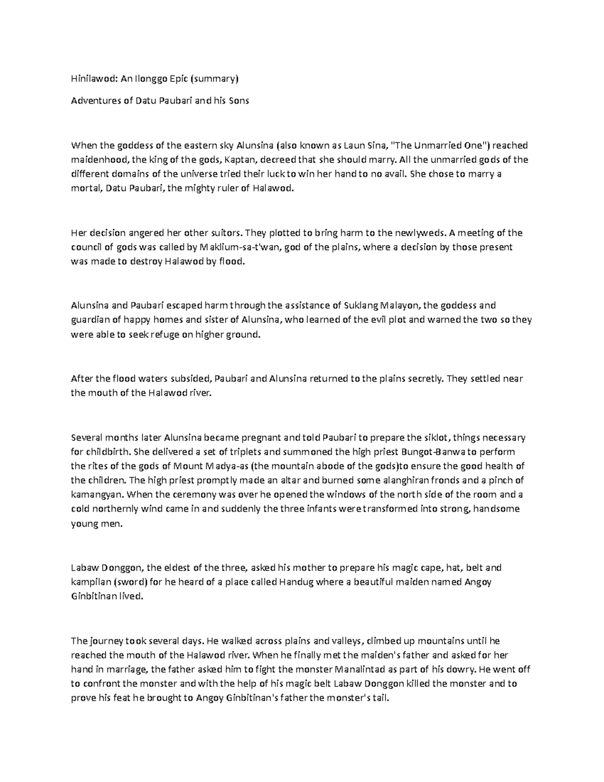 The story of Hinilawod - Hinilawod: An Ilonggo Epic (summary ...