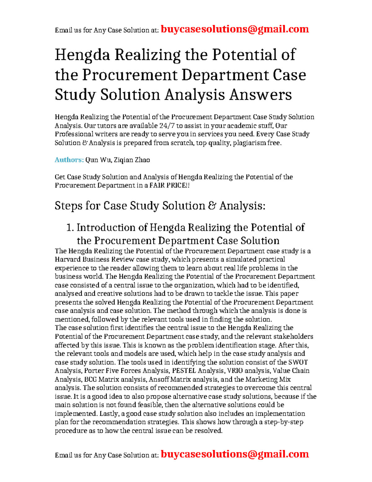 Case Solution Hengda Realizing the Potential of the Procurement ...