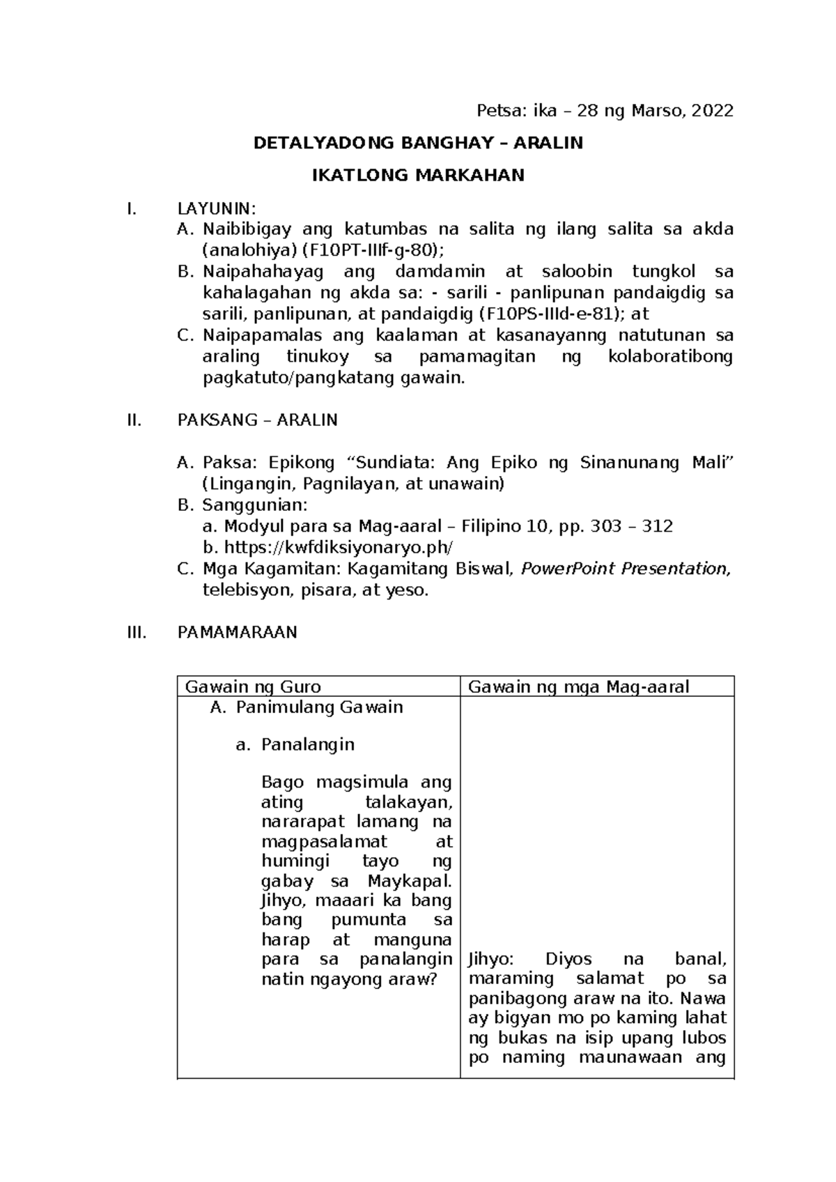 Linangin-1 - This is a practice materials or a document I used when I ...
