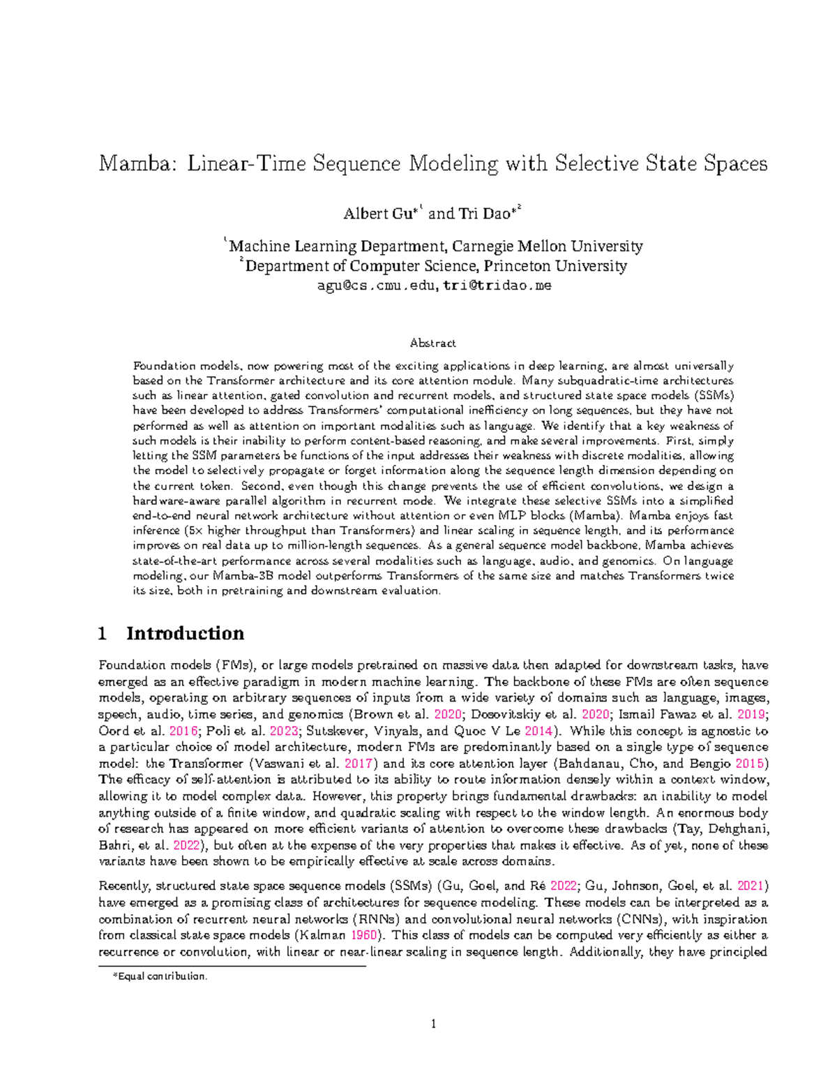 Mamba Linear Time Sequence Modeling With Selective State Spadces Mamba Linear Time Sequence
