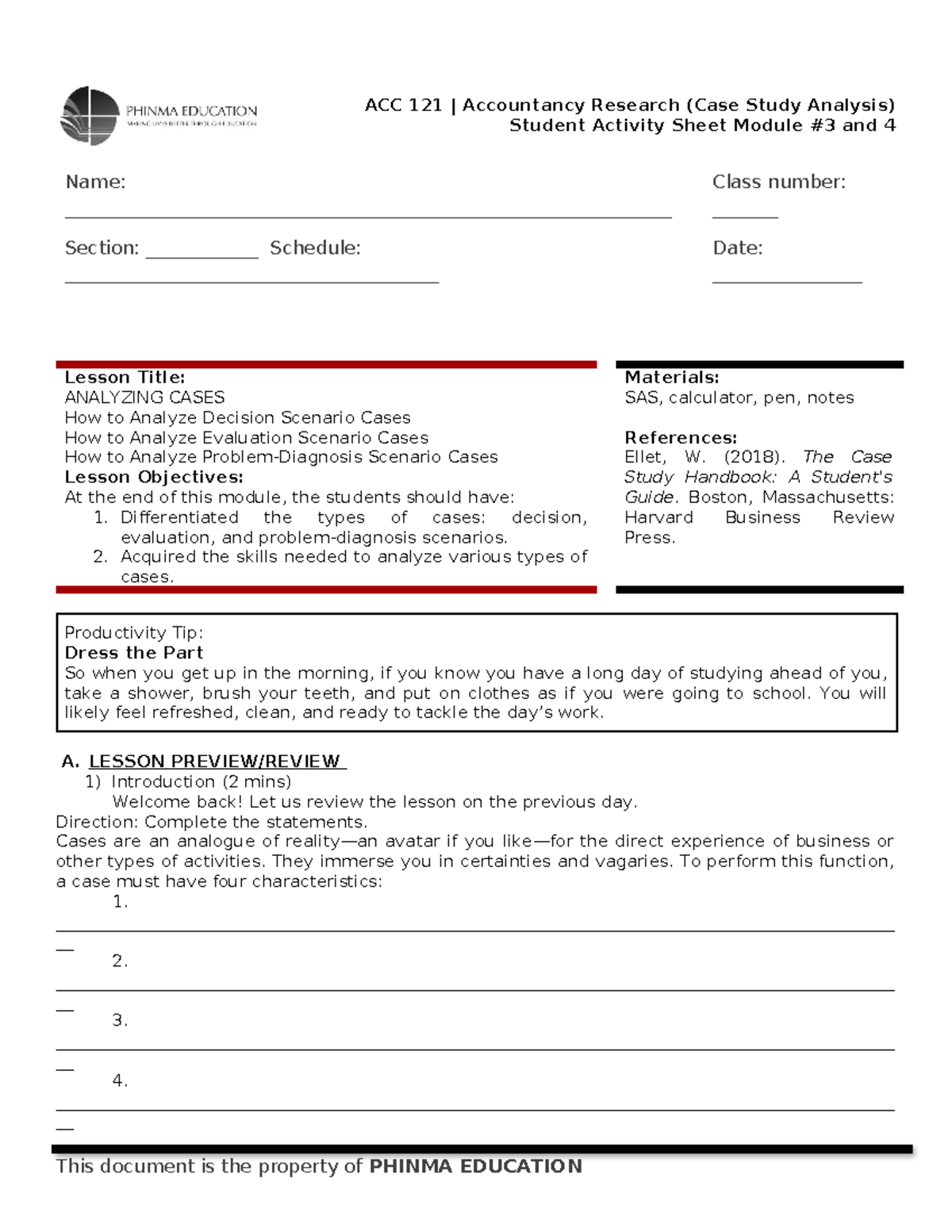 ACC 121 SAS Day 3,4 - Accounting research - Student Activity Sheet Module #3 and 4 Name: - Studocu