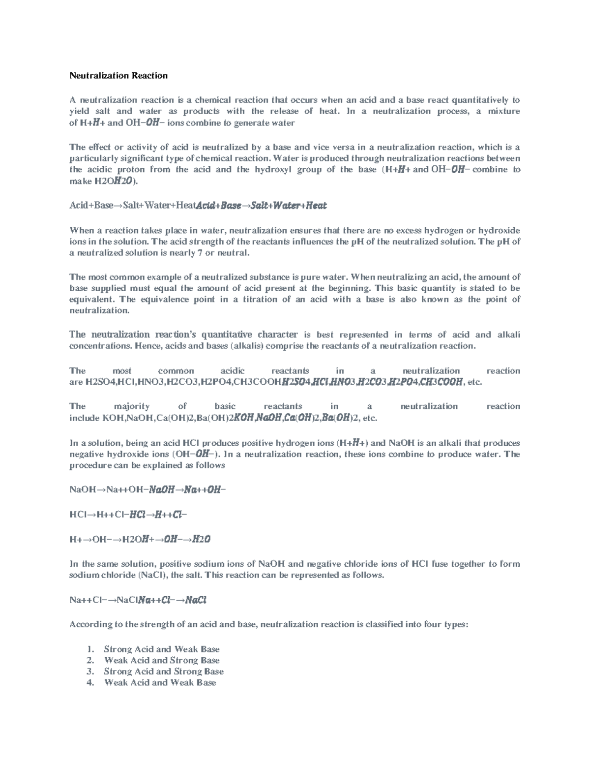 Neutralization Reaction - In a neutralization process, a mixture of H+𝐻 ...