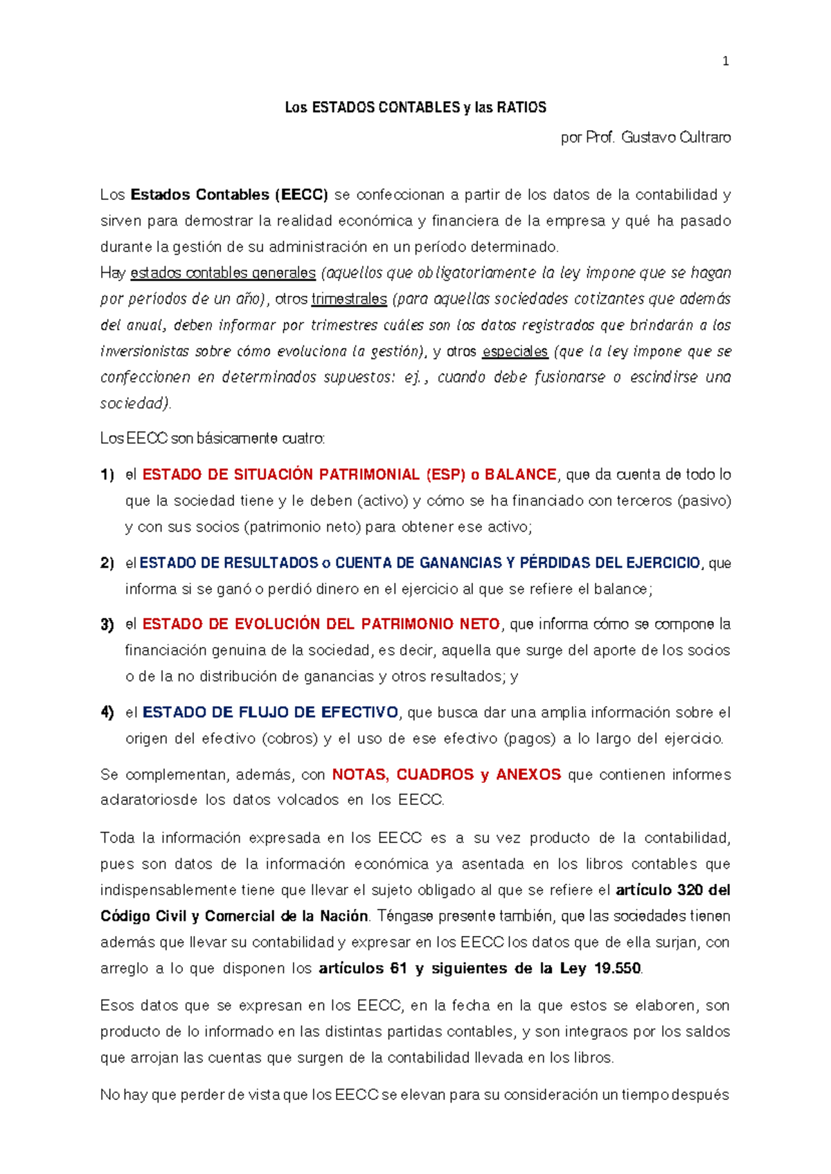 Ratios básicas para analizar EECC - Los ESTADOS CONTABLES y las RATIOS por Prof. Gustavo ...