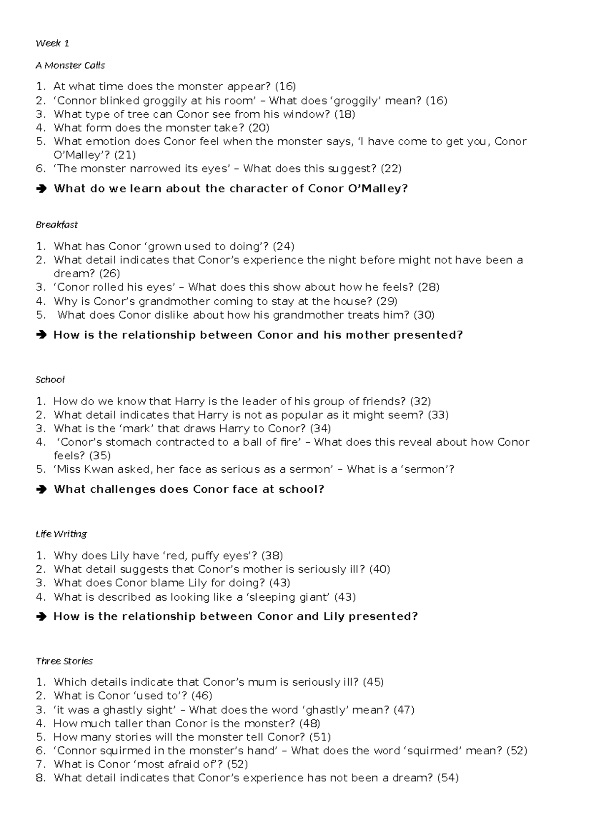 A Monster Calls Questions - Week 1 A Monster Calls At what time does ...