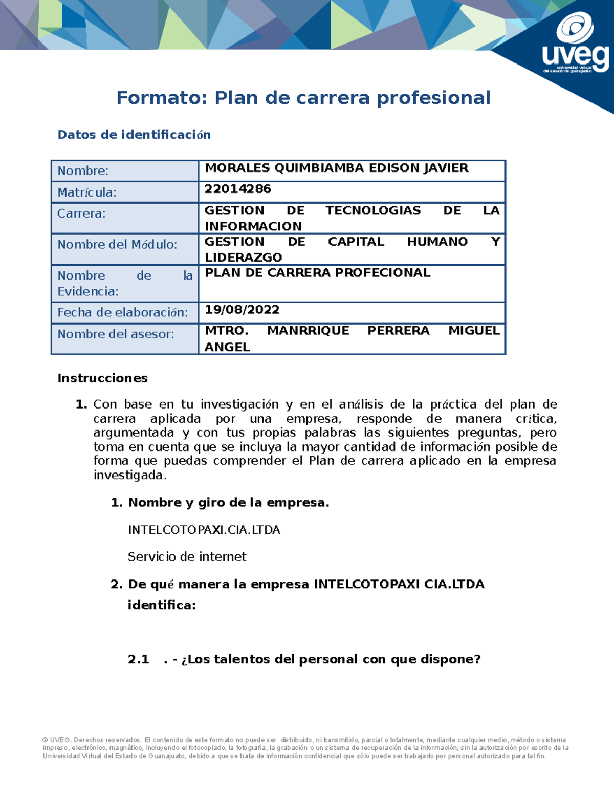 Morales Edison Plan de Carrera - Formato: Plan de carrera profesional ...