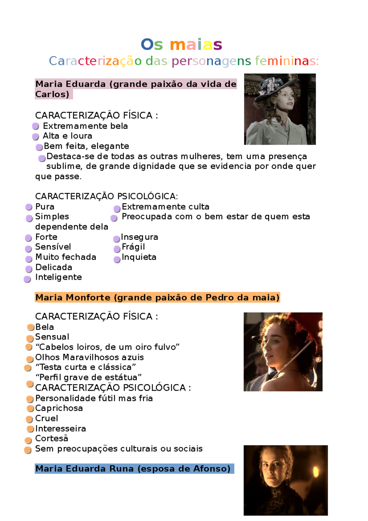 Maias Personagens - trabalho - Os maias Caracterização das personagens ...