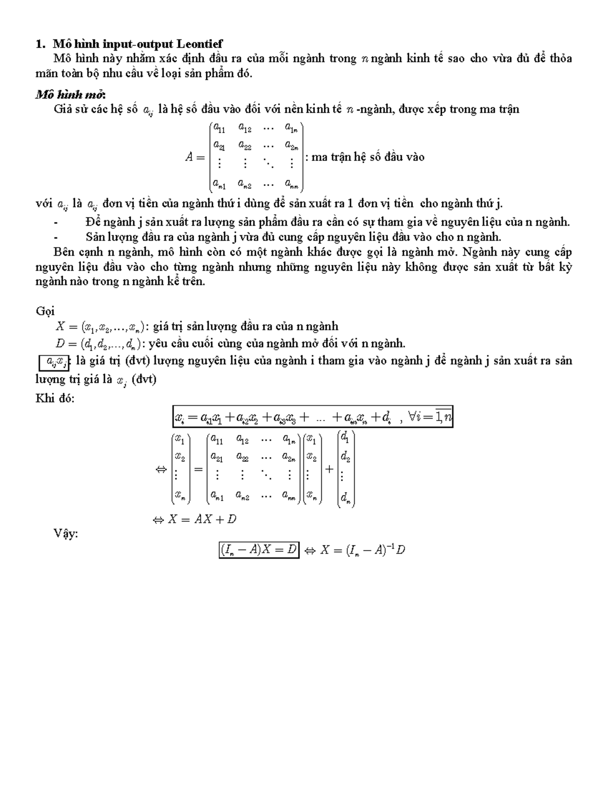 Input Output 12 - 1. Mô hình input-output Leontief Mô hình này nhằm xác ...