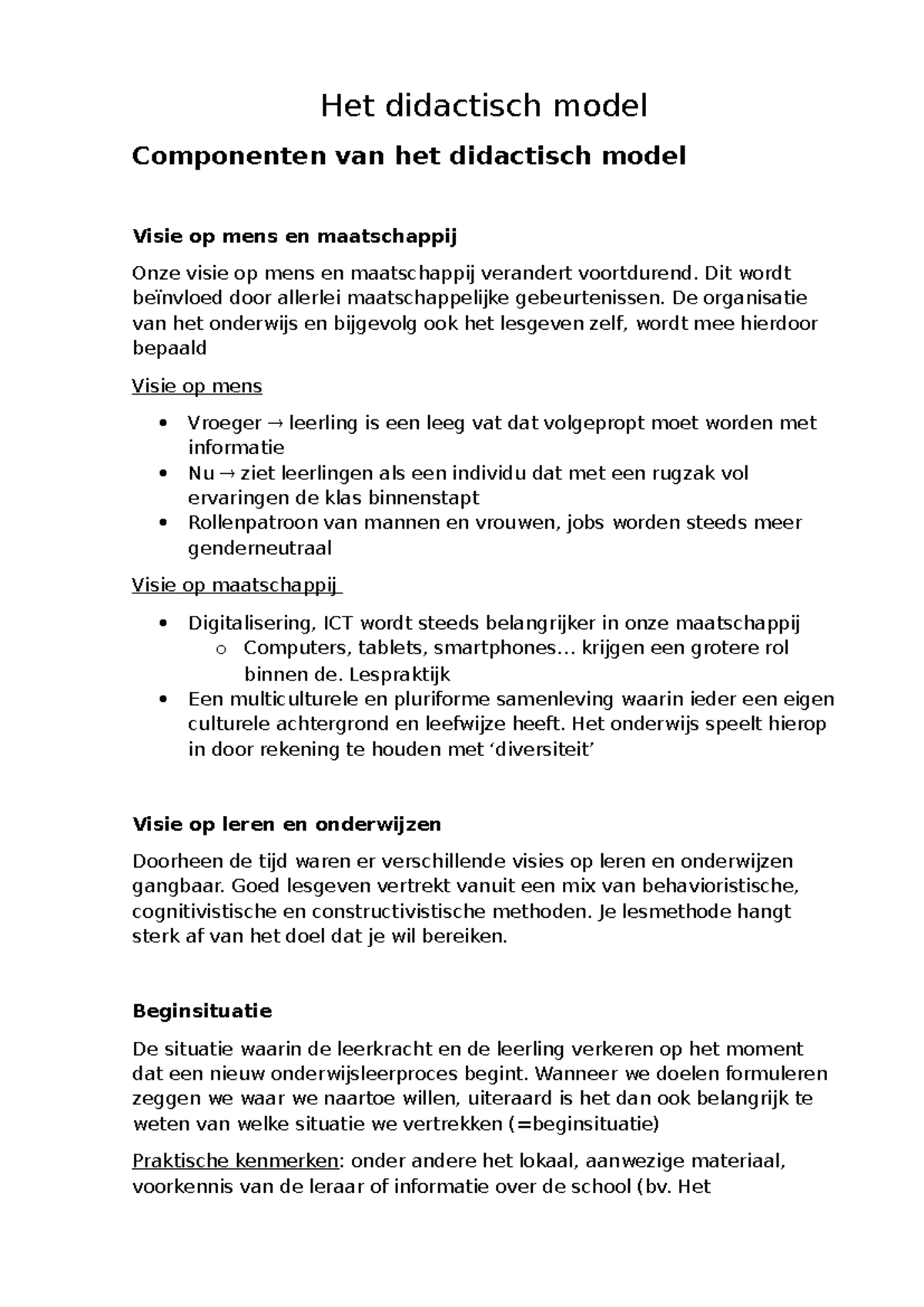 Samenvatting het didactisch model - Het didactisch model Componenten ...