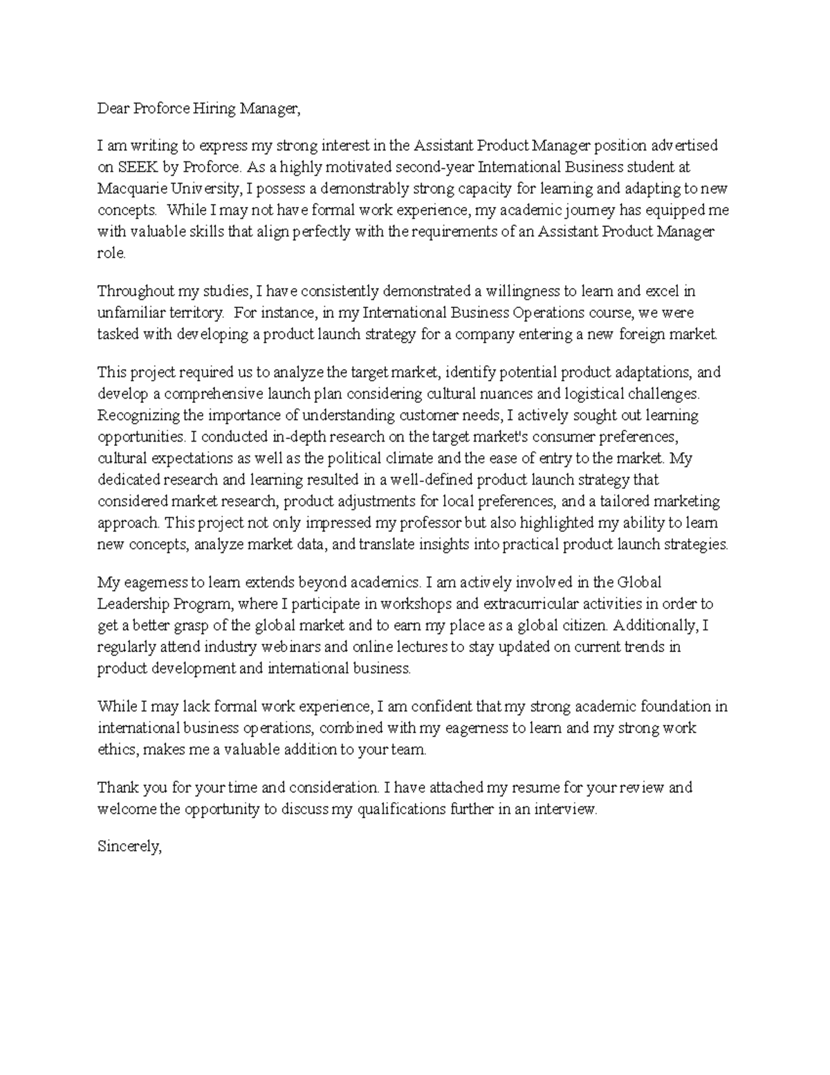 Cover Letter - Dear Proforce Hiring Manager, I am writing to express my ...