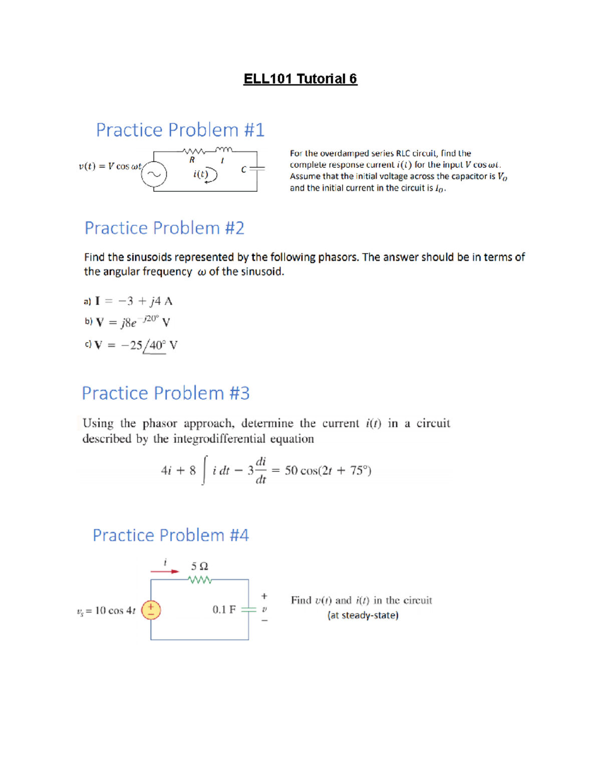 ELL 101 Tut6 - Tutorial Work of ELL101 course at IIT Delhi - Fundamentals of Electrical ...
