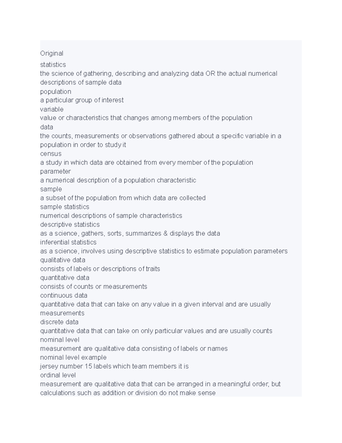 Math 1680 notes - Original statistics the science of gathering ...