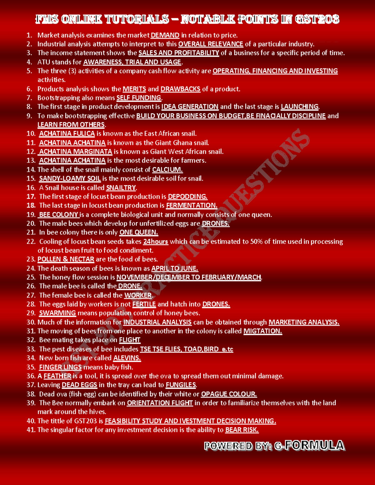 GST 203 Notable Points - General studies - Market analysis examines the ...