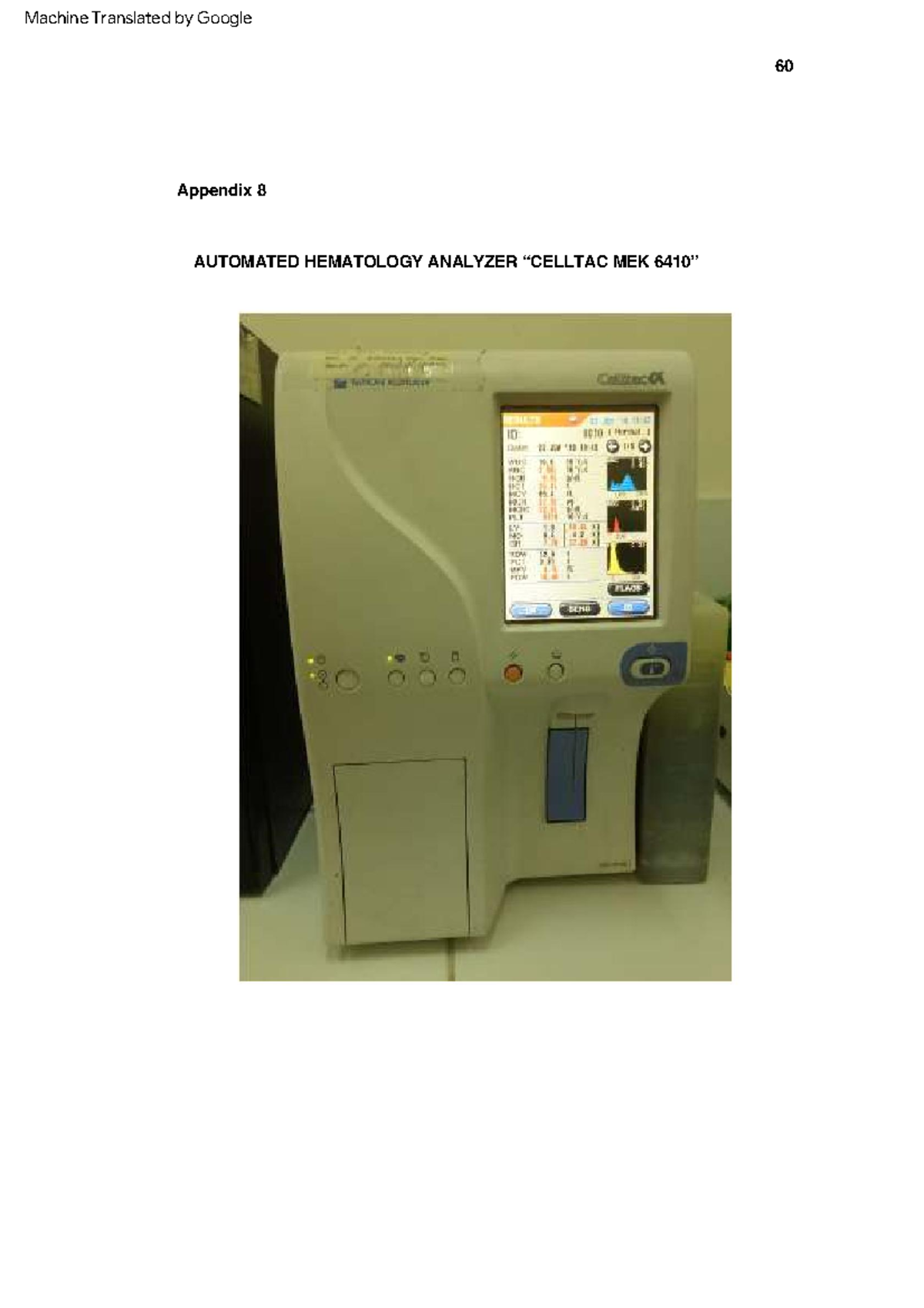 Nursing-278 - Task - MED101 - Appendix 8 AUTOMATED HEMATOLOGY ANALYZER ...