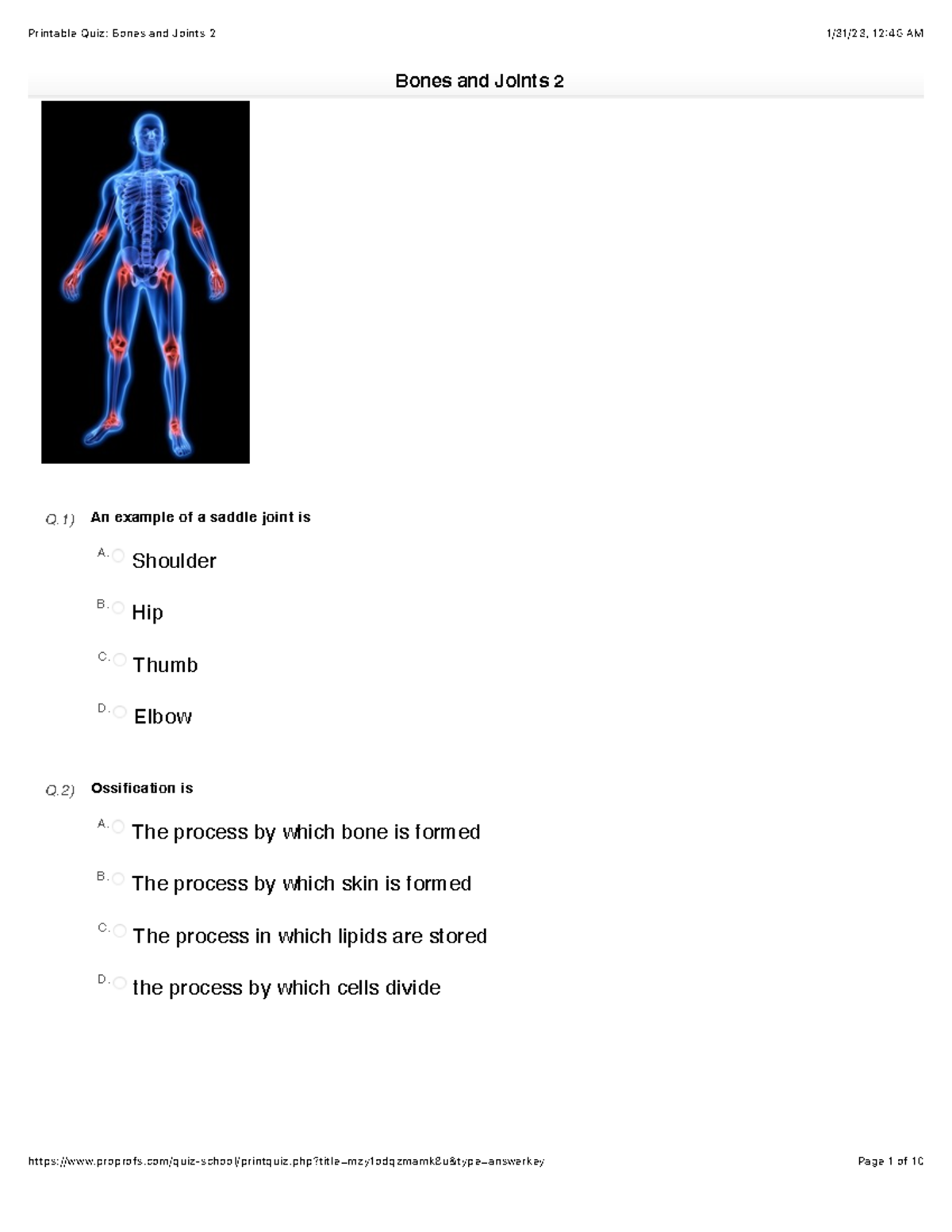 Bones and Joints 2 - This is a practice quiz to help you be successful ...