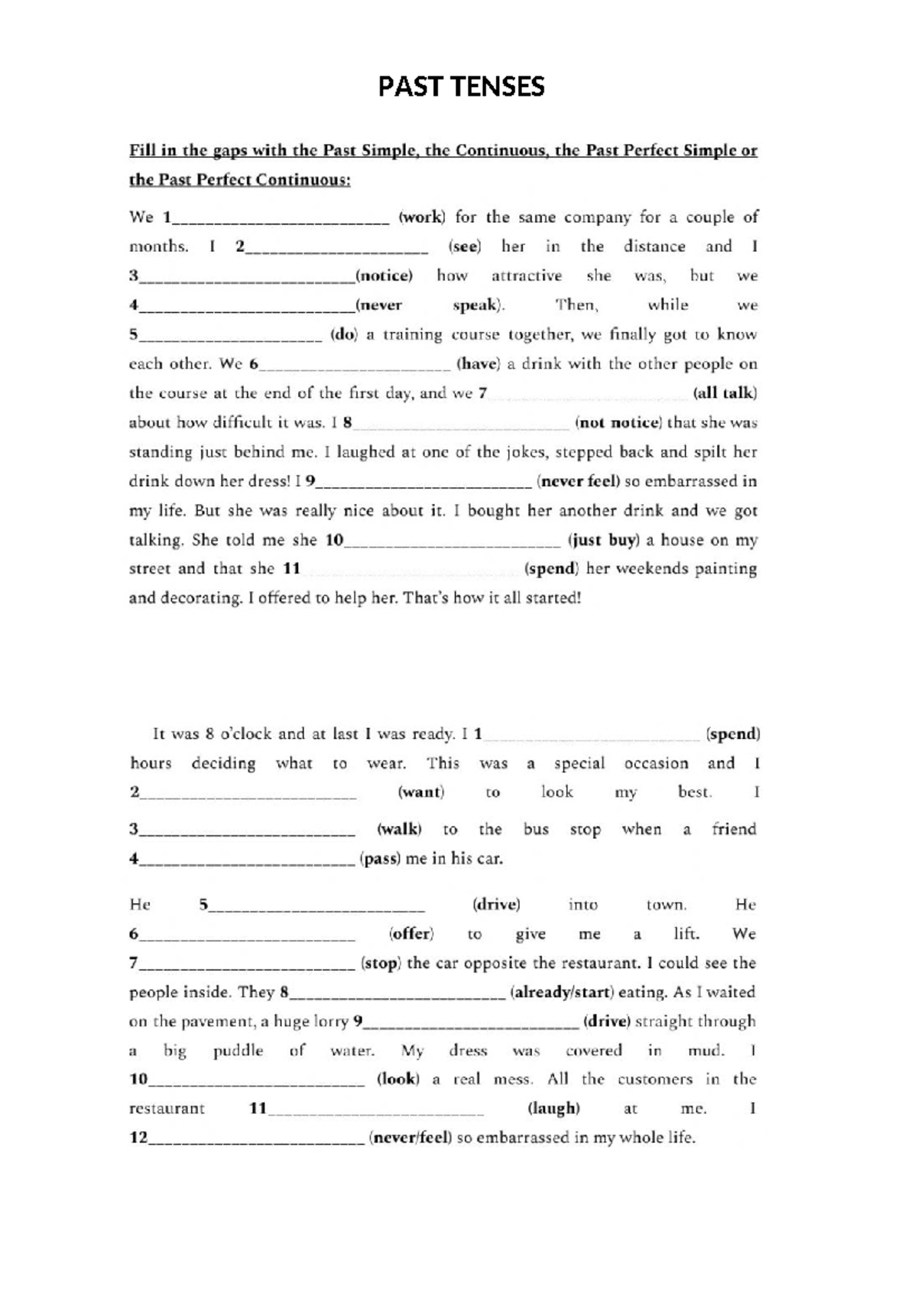 Past tenses exercises - Inglés - PAST TENSES - Studocu