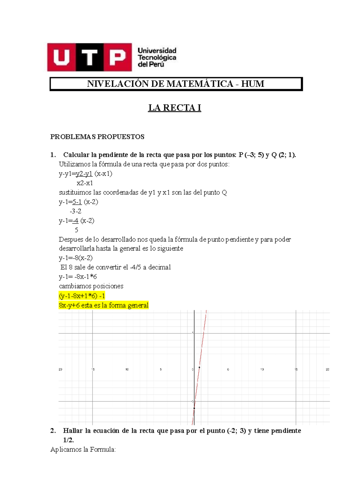 S15 S1 Actividad En Clase NivelaciÓn De MatemÁtica Hum La Recta I