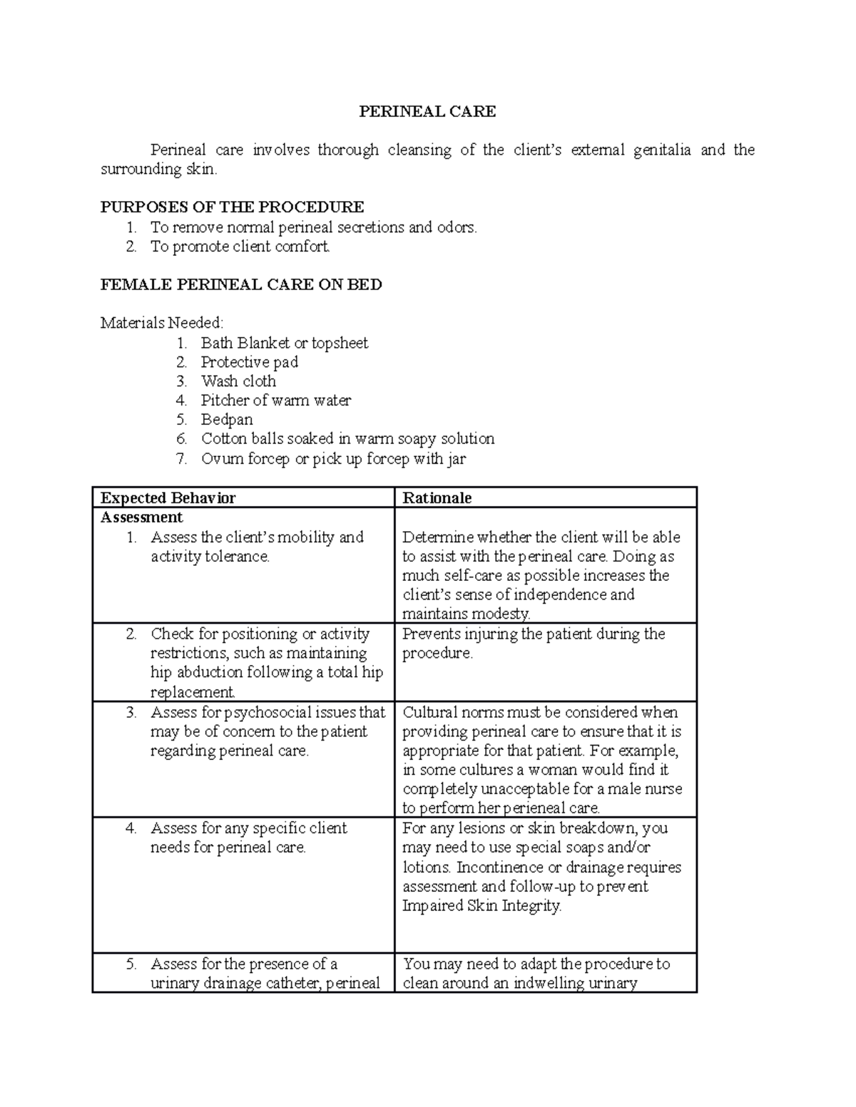 Perineal-CARE - Perineal care - PERINEAL CARE Perineal care involves ...