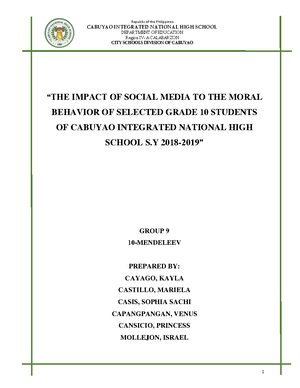 Sample Practical Research for Grade 11 - i Lived Experiences of ...