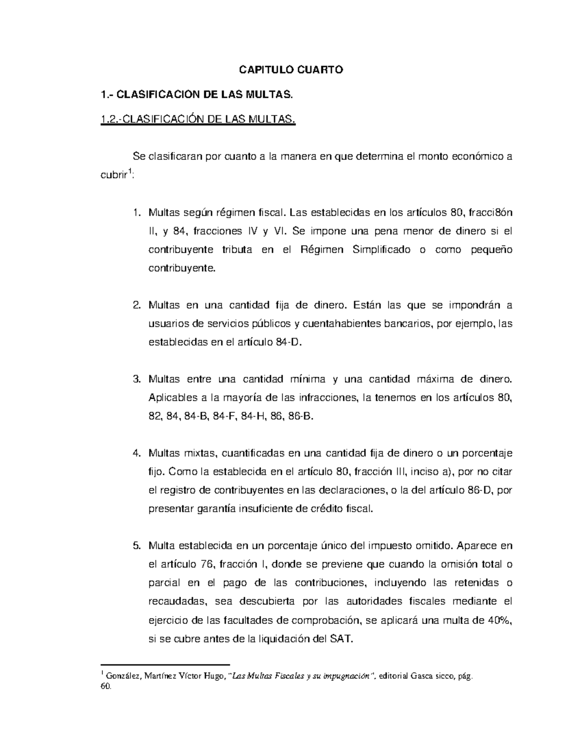 Clasificación multas fiscales - CAPITULO CUARTO 1.- CLASIFICACION DE ...