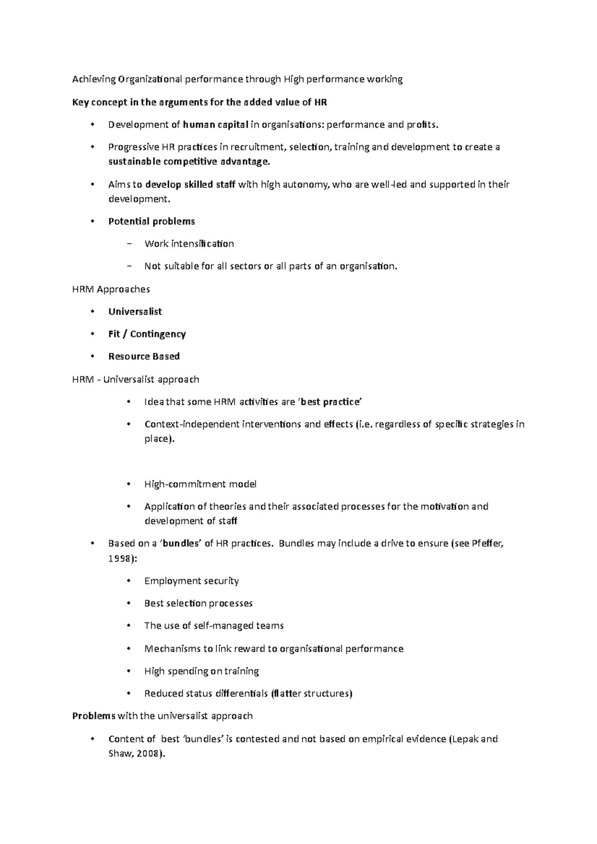 Achieving Organizational performance through High performance working ...