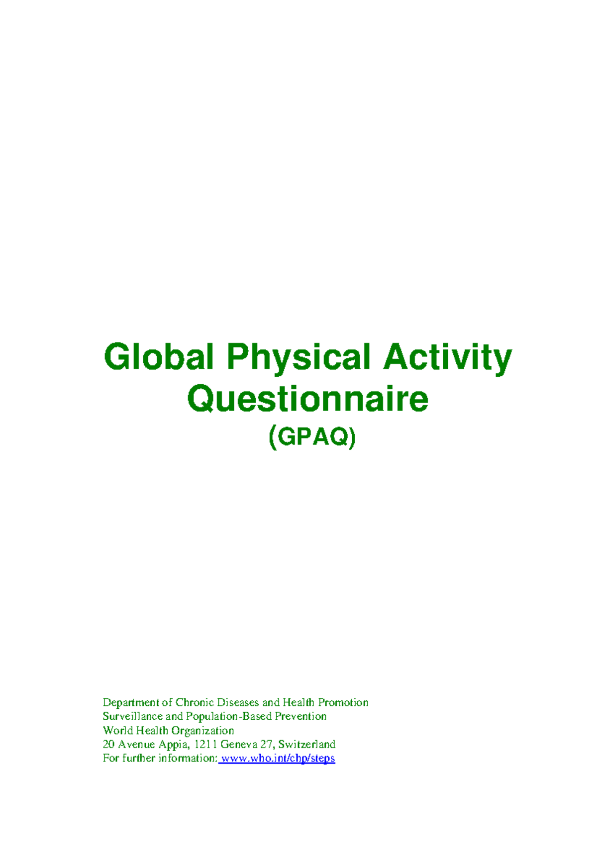 GPAQ Instrument and Analysis Guide v2 - Global Physical Activity ...